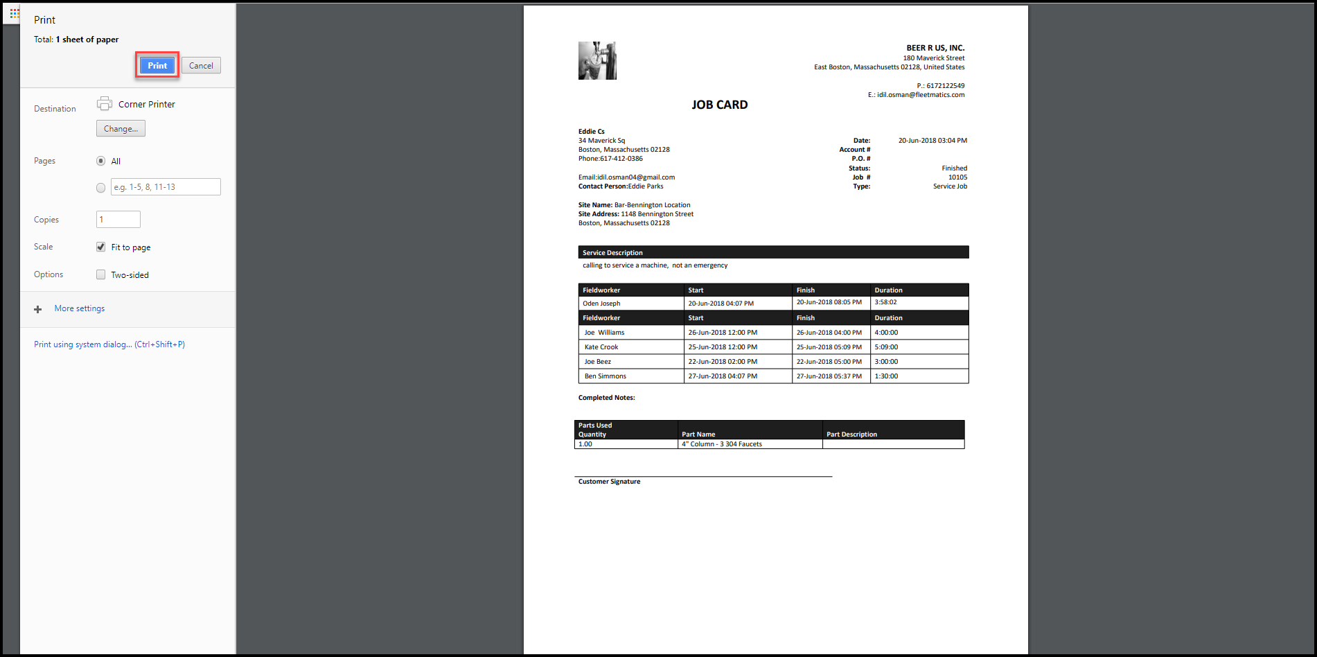 How Do I Print A Job Card Verizon Connect Work Help Center